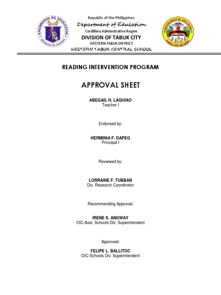 Reading Intervention Sample Proposal | PDF | Teachers | Curriculum