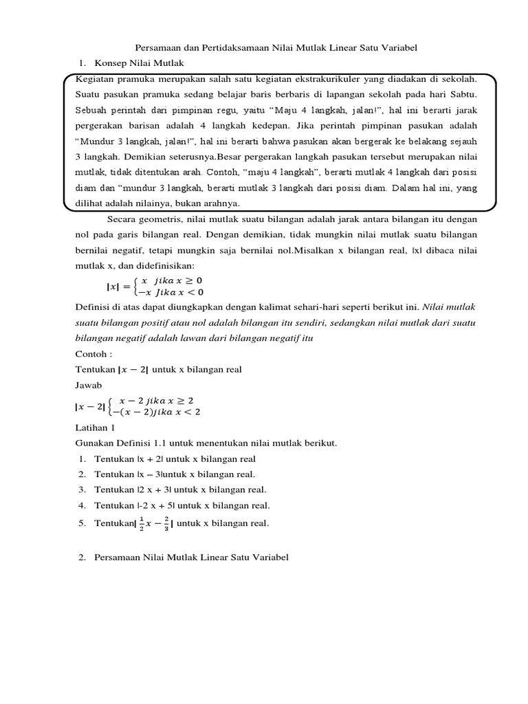 Persamaan Dan Pertidaksamaan Nilai Mutlak Linear Satu Variabel | PDF