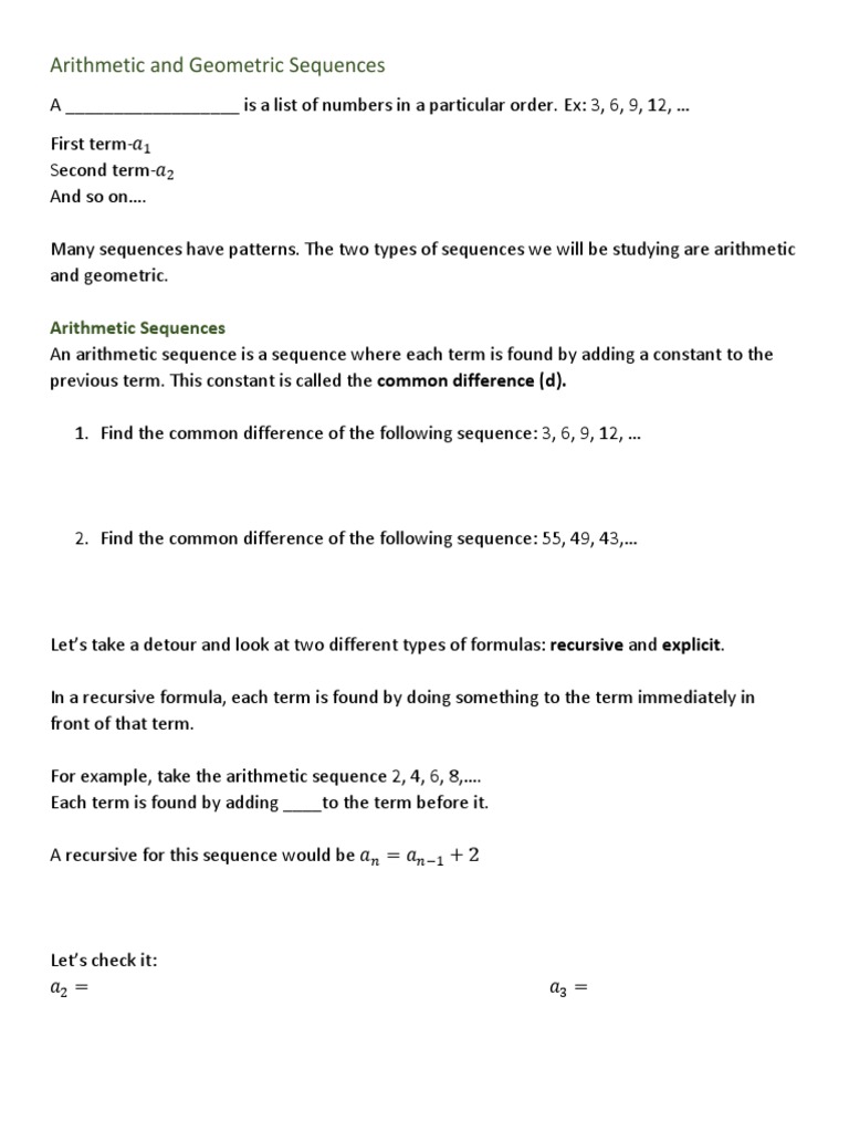 Arithmetic and Geometric Sequences | PDF | Sequence | Elementary ...