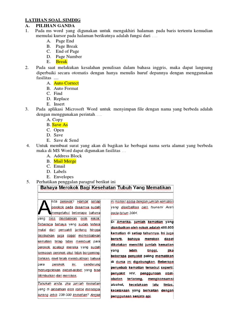 Latihan Soal Simdig untuk Siswa | PDF | Komputer