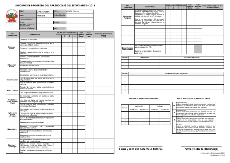 Boleta de Notas Primaria | PDF | Segundo lenguaje | Lengua española
