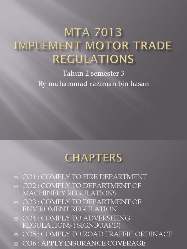 Implement Motor Trade Regulations | PDF