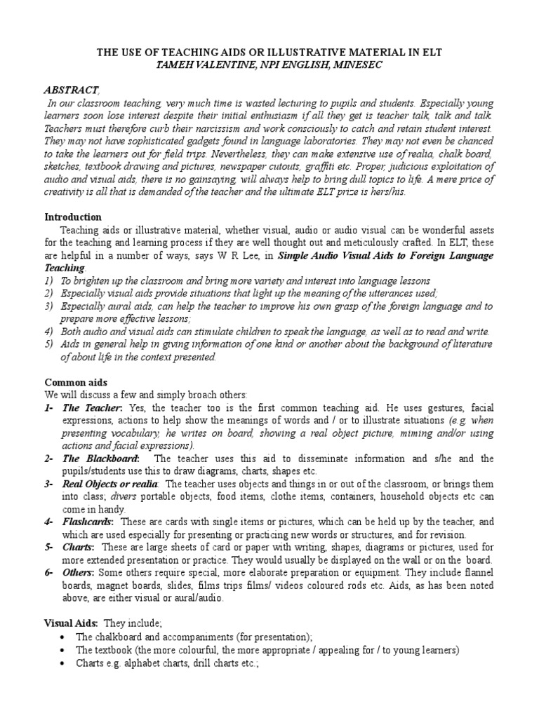 Effective Teaching Aids in ELT | PDF | Teachers | Textbook