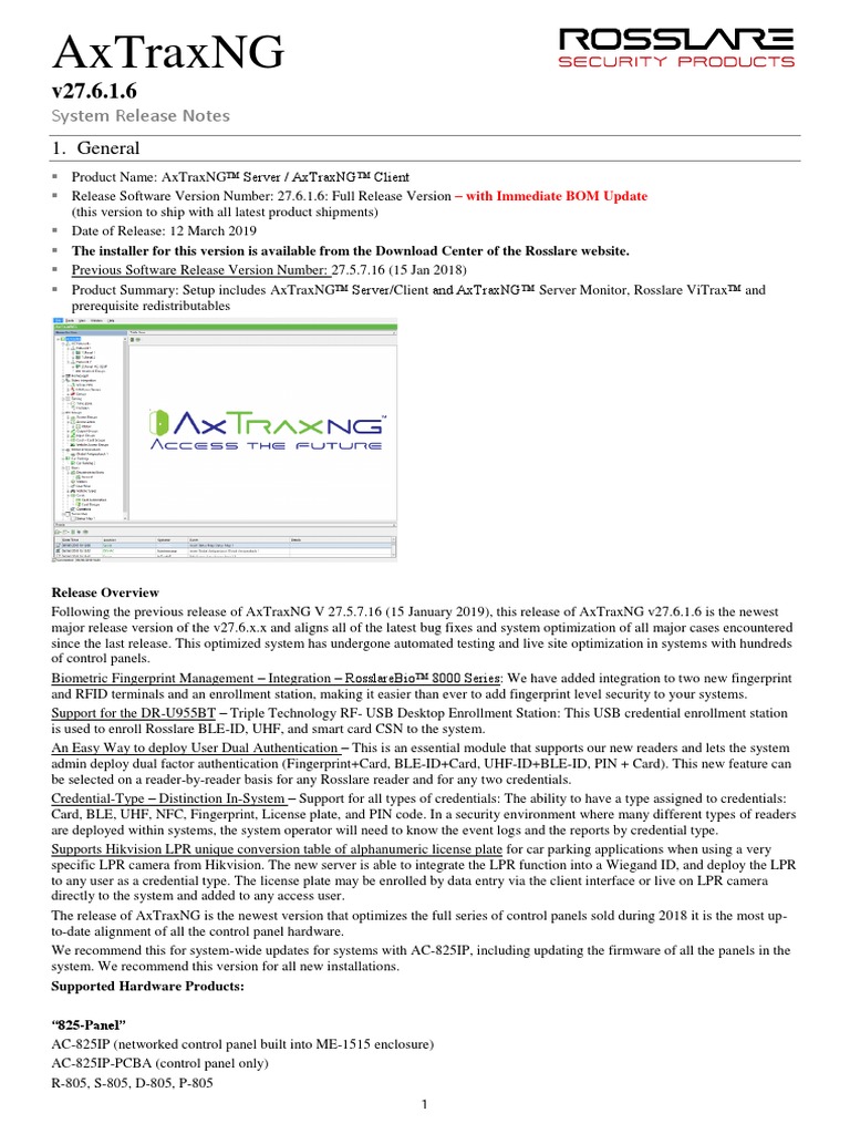 Rosslare AxTraxNG 27.6.1.6 Release Notes 120319 | PDF | Authentication ...