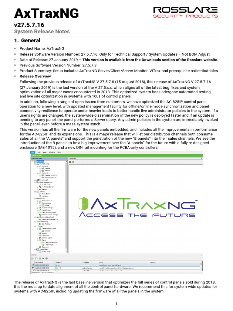 Rosslare AxTraxNG 27.5.7.16 Release Notes PDF | PDF | Computer Hardware ...