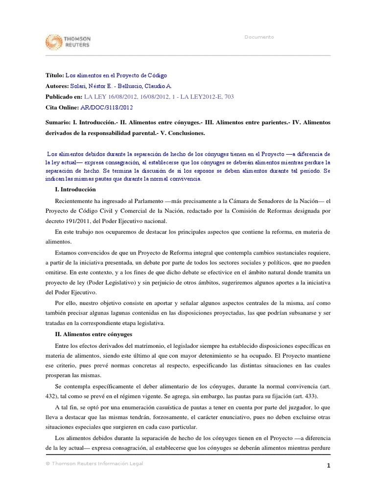 Alimentos Solari Belluscio | PDF | Divorcio | Caso de ley