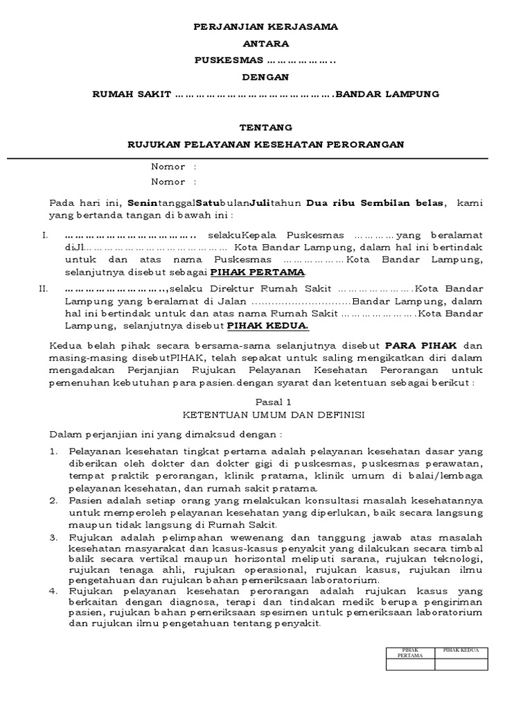 Draft PKS Puskesmas Dengan RS | PDF