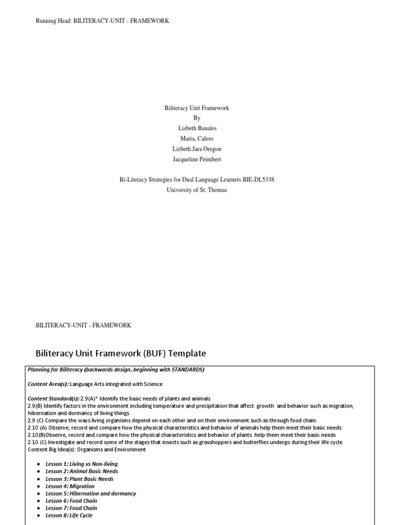 Biliteracy Unit Framework Buf Template | PDF | Literacy | English Language
