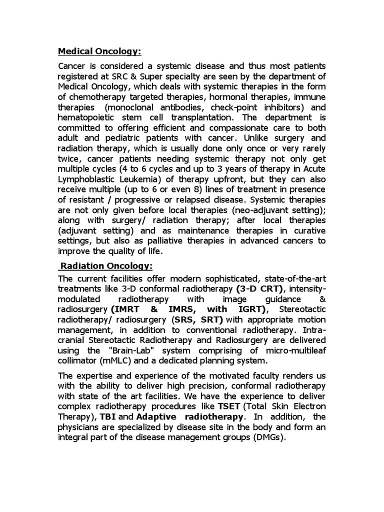 Oncology Scope of Services | PDF | Radiation Therapy | Surgery