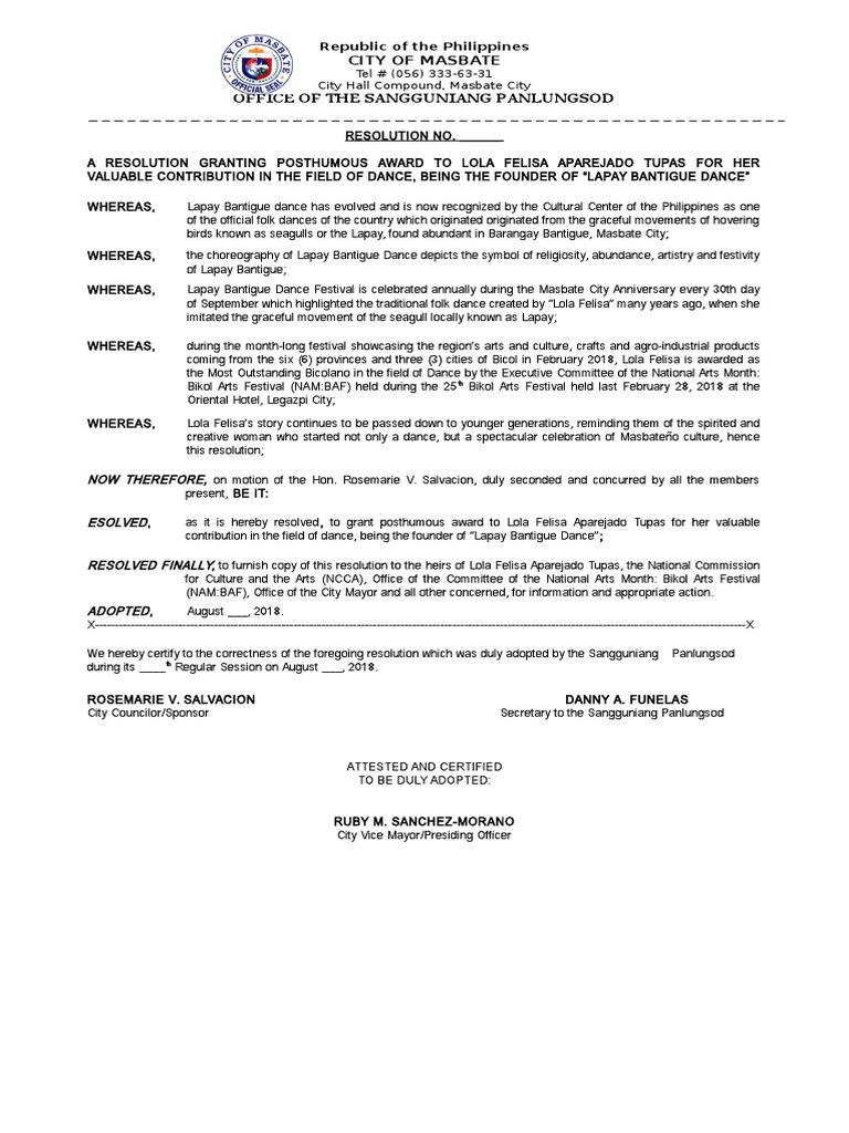 Resolution Giving Posthumous Award | PDF