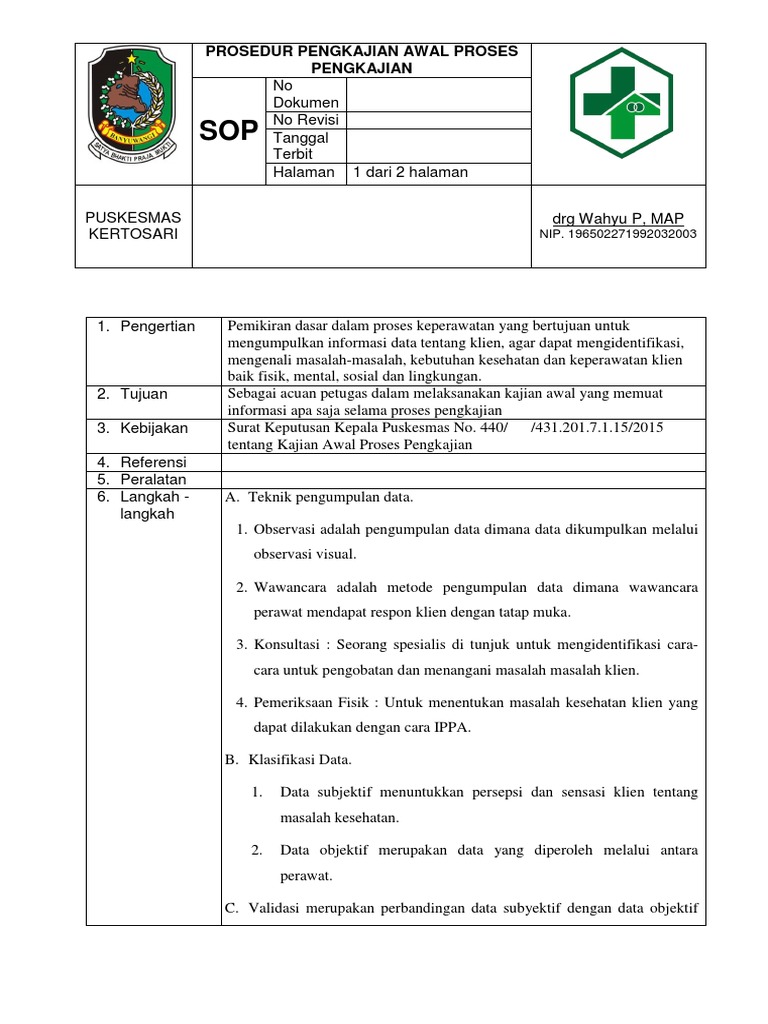 Format Sop Pengkajian Awal Proses Pengkajian | PDF | Sains & Matematika