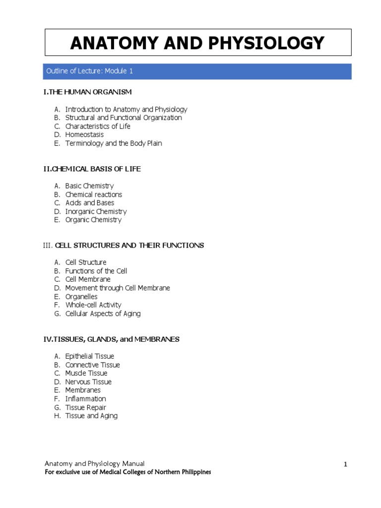 Anatomy and Physiology: Outline of Lecture: Module 1 | PDF | Cell ...