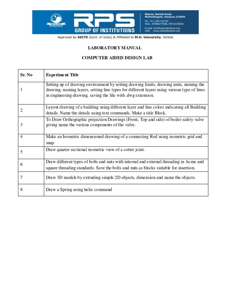 Computer Aided Design Laboratory Manual: Experiments in Creating 3D ...