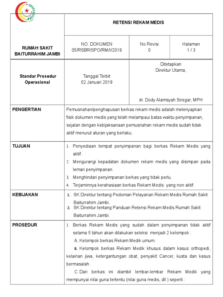 SPO Retensi Rekam Medis. | PDF