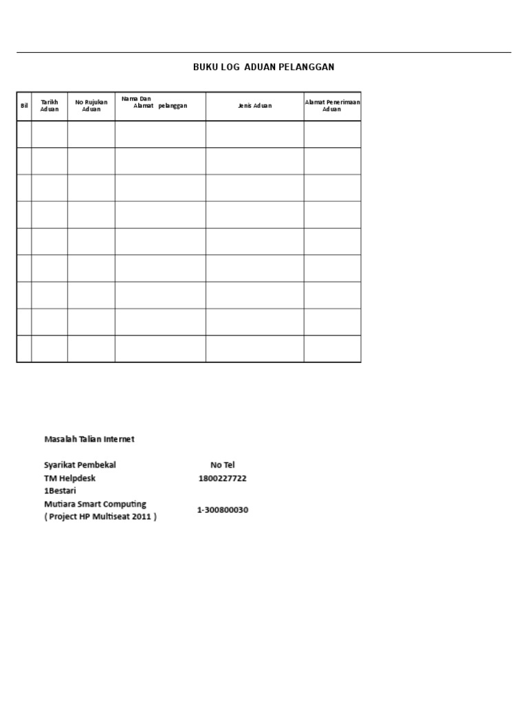 92855239 Buku Log Aduan pelanggan