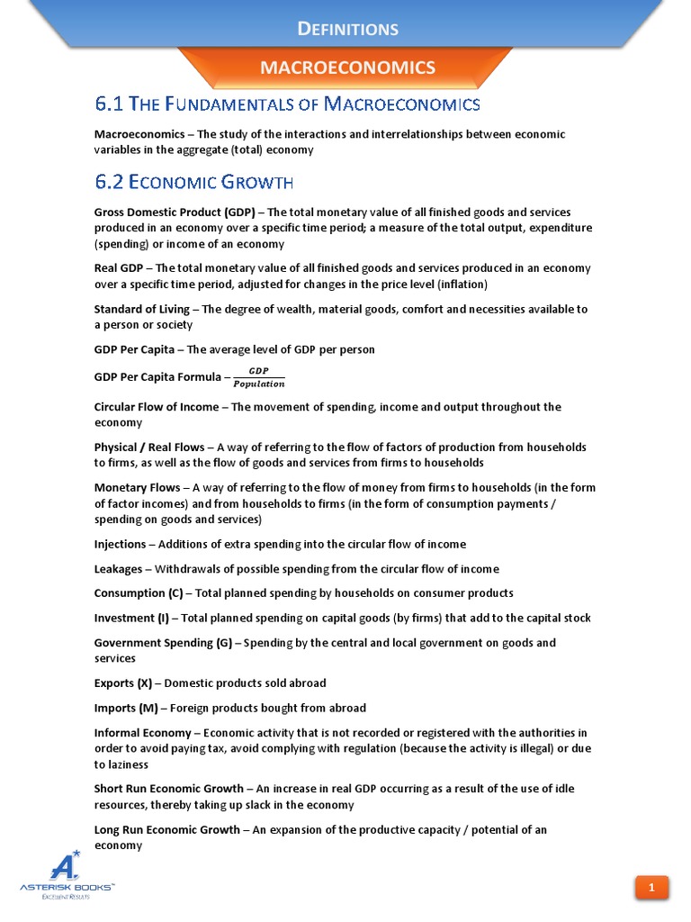 Macroeconomics Definitions List (AQA) PDF | PDF | Gross Domestic Product | Unemployment