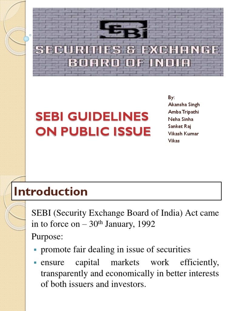 SEBI Guidelines For Public Issue | PDF | Securities (Finance) | Stocks