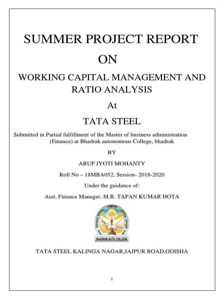 Summer Project Report: Working Capital Management and Ratio Analysis at ...