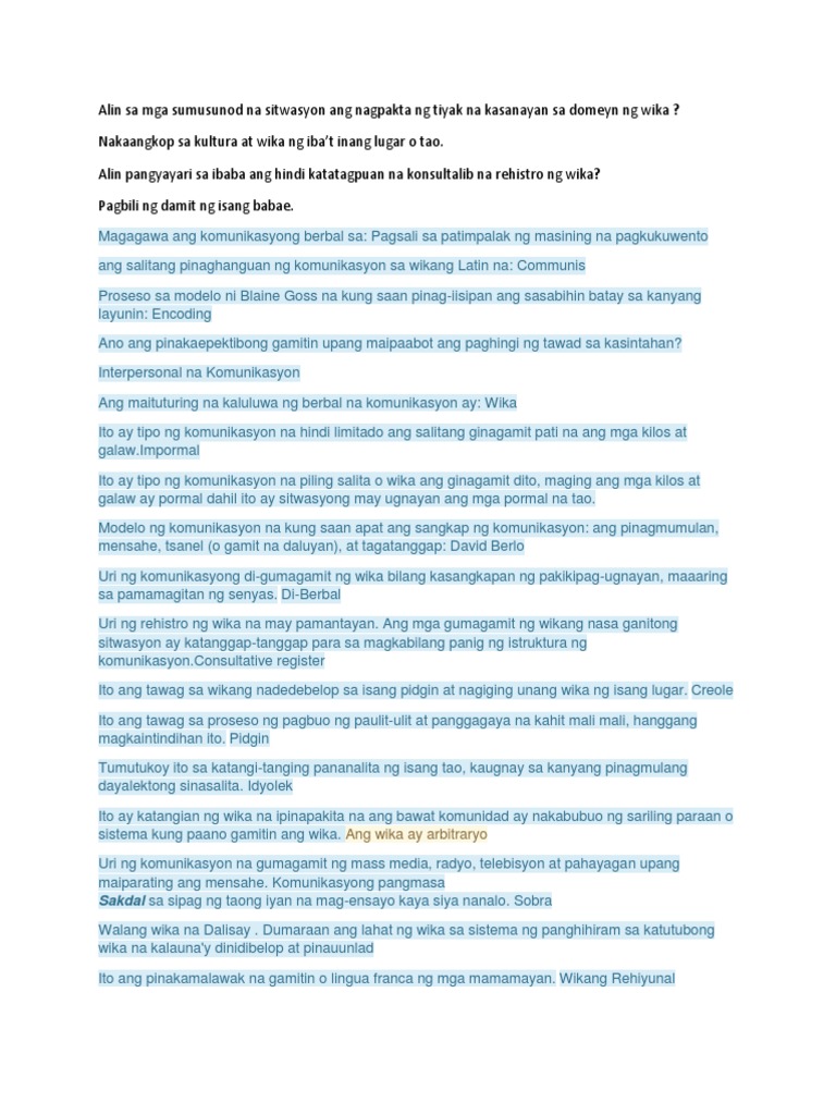 Fil 101 Answer Key | PDF