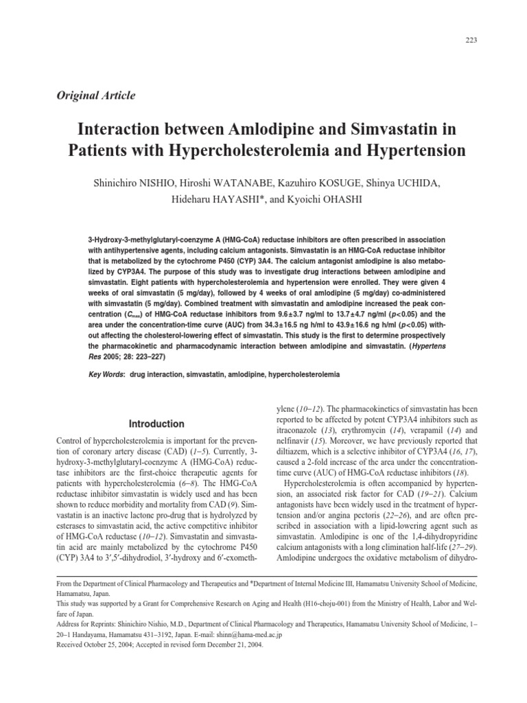 Interaction Between Amlodipine and Simvastatin in Patients With Hypercholesterolemia and ...