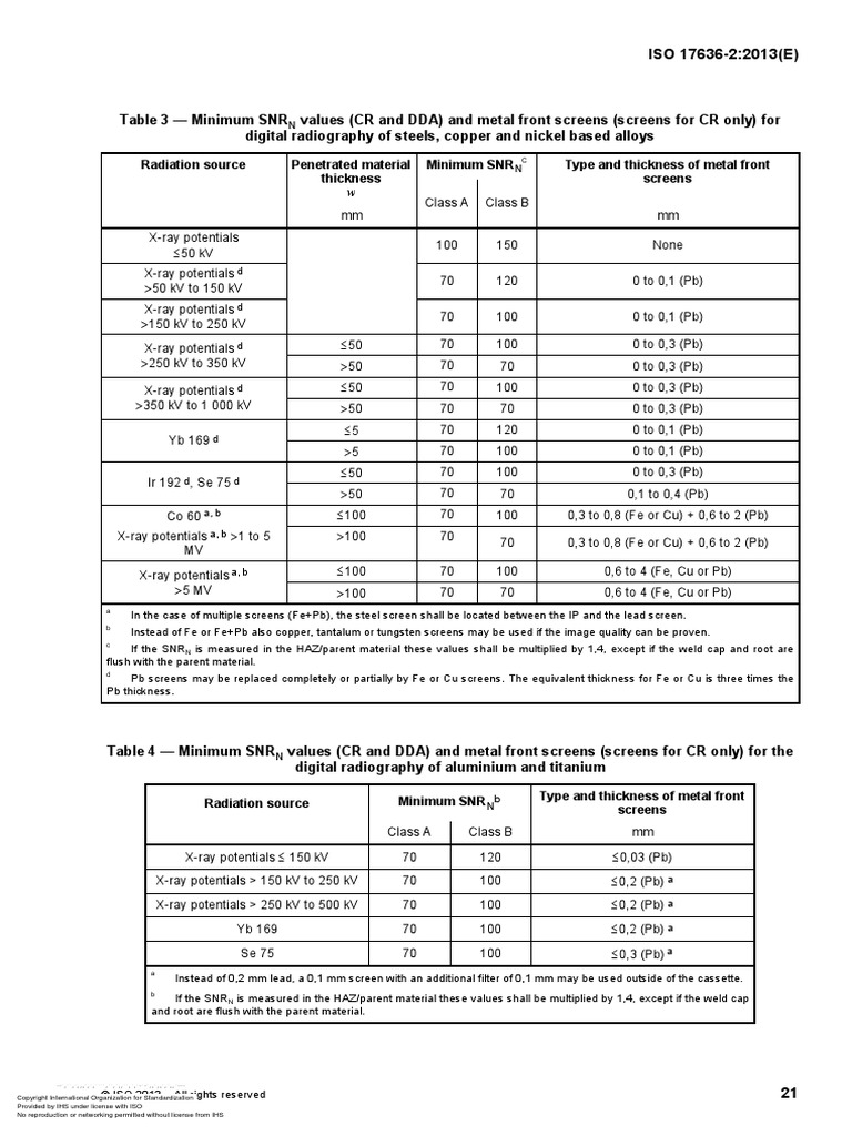 ISO 17636-2 - 2013 Part 2 X - and Gamma-Ray Technical - Table3 & 4 ...