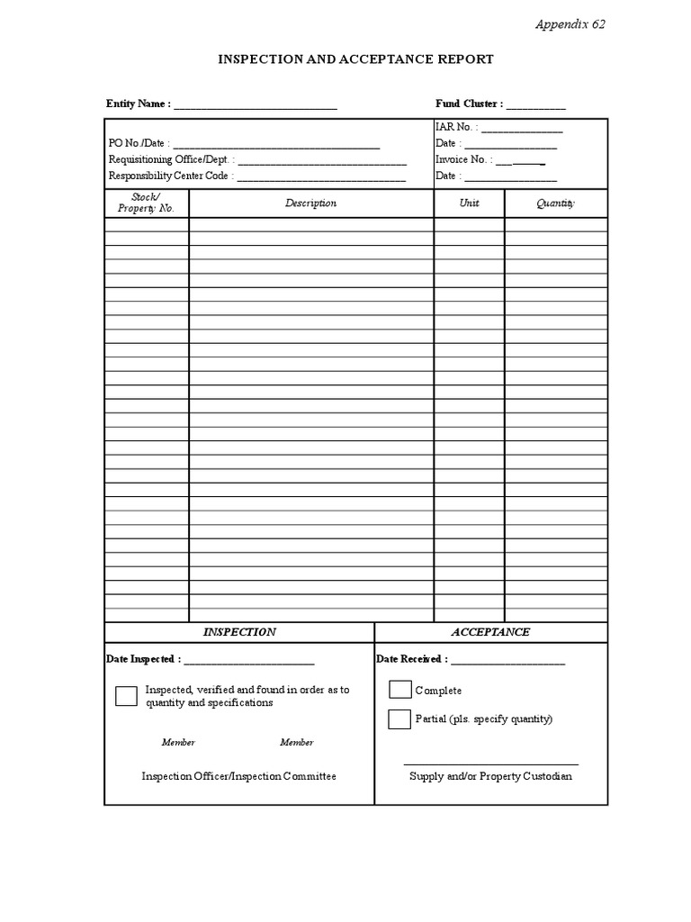 Inspection and Acceptance Report Template | PDF | Business | Finance ...