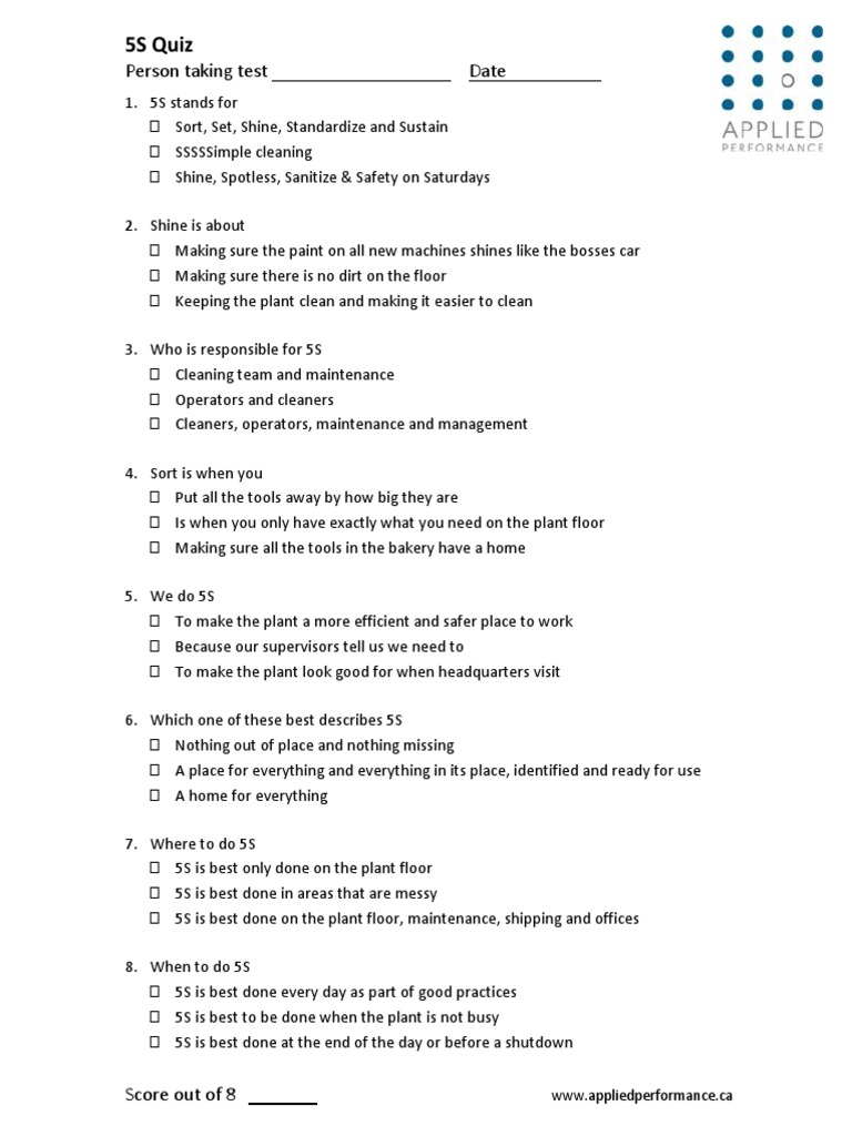 5S Quiz PDF | PDF