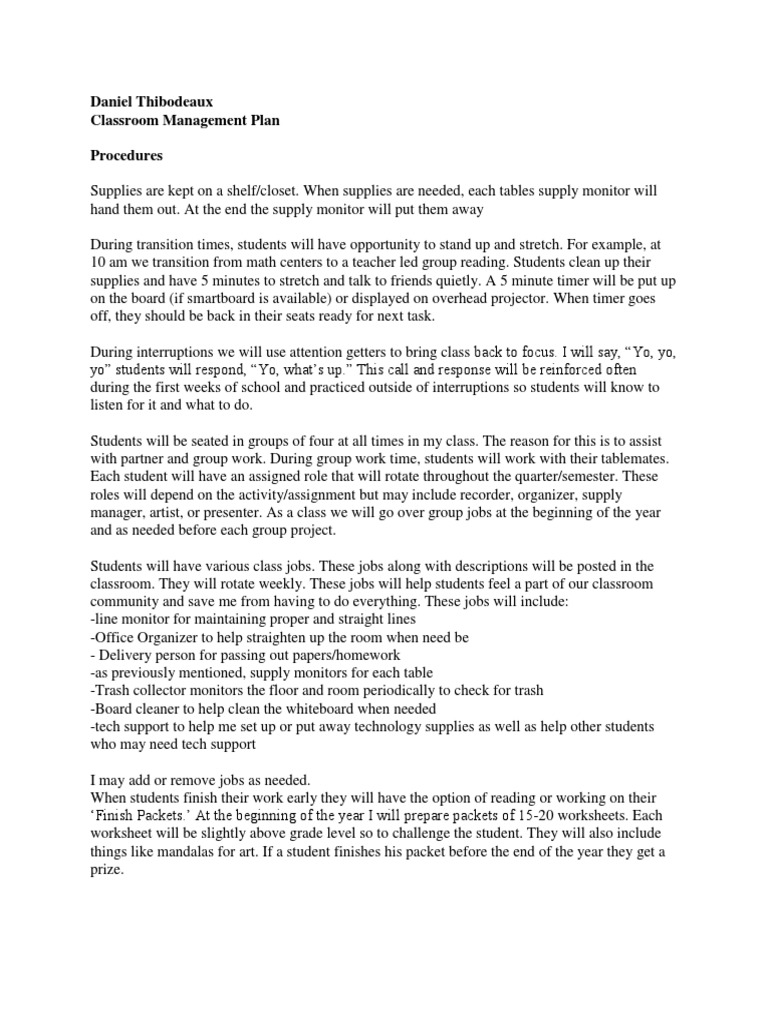 Classroom Management Plan | PDF | Classroom | Classroom Management