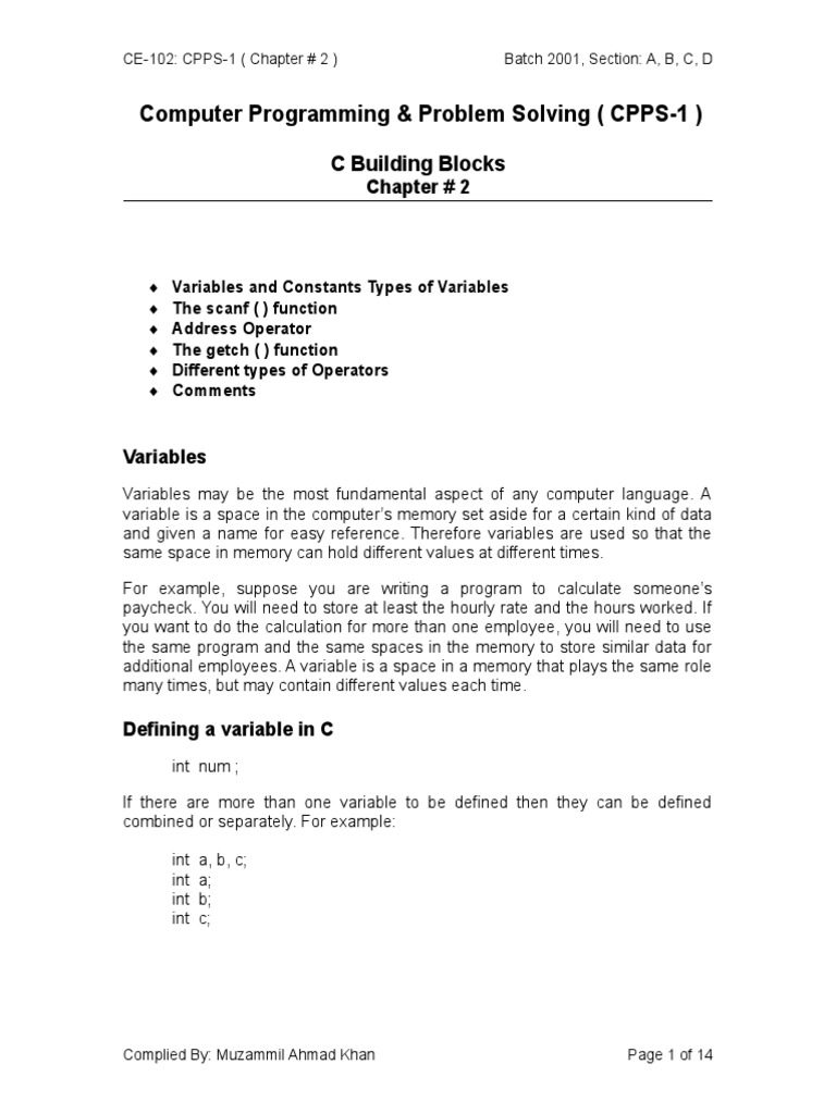 Computer Programming And Problem Solving Cpps 1 Chapter 2 Pdf Integer Computer Science
