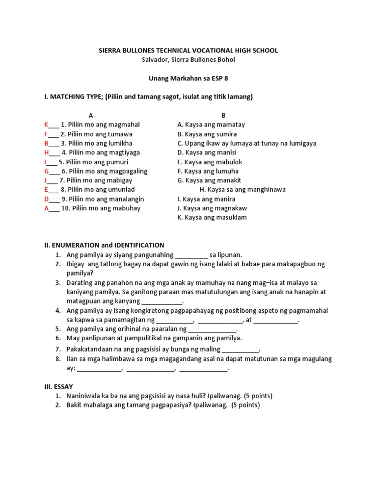 ESP 8 1st Exam | PDF