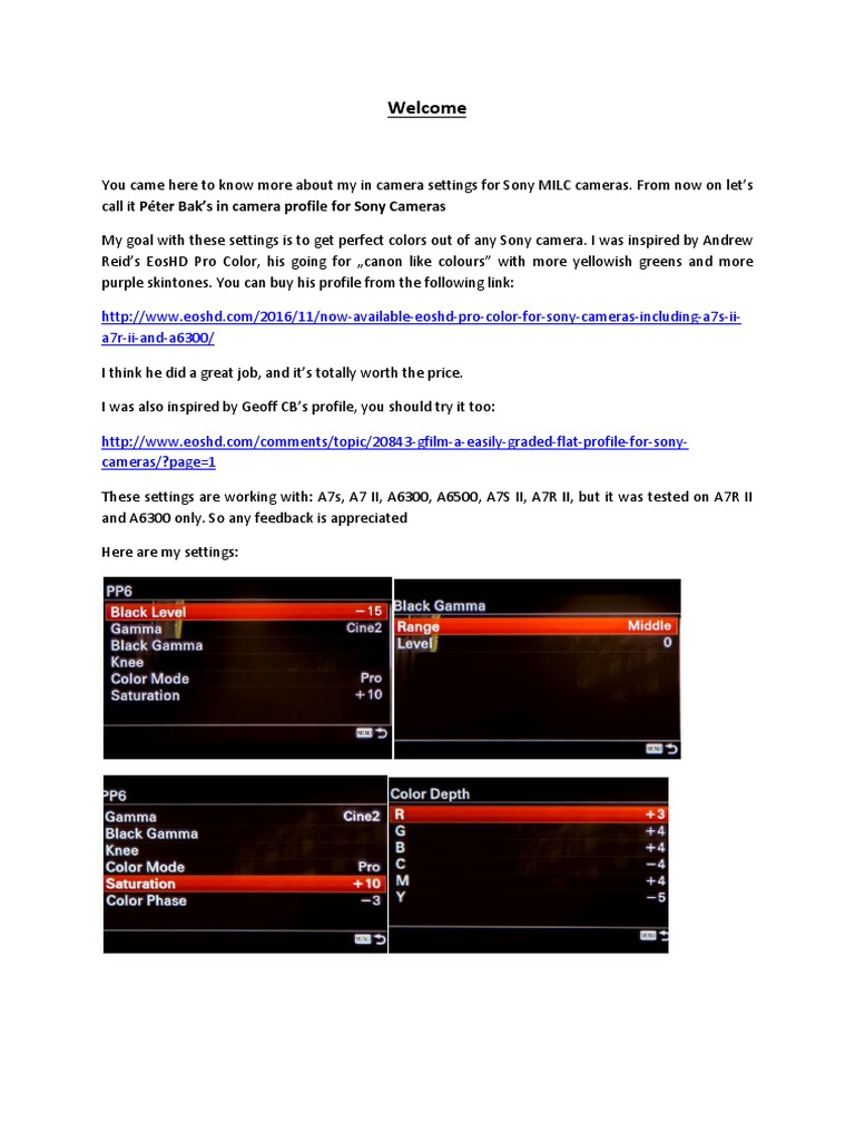 Peter Bak in Cam Profile For Sony Cameras V2 | PDF | Vision | Light