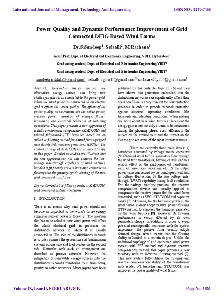 Power Quality And Dynamic Performance Improvement Of Grid Connected