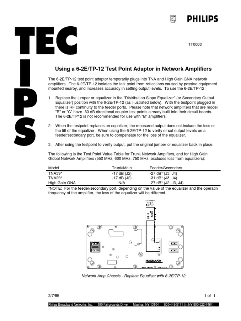 Using A 6-2E/TP-12 Test Point Adaptor in Network Amplifiers | PDF