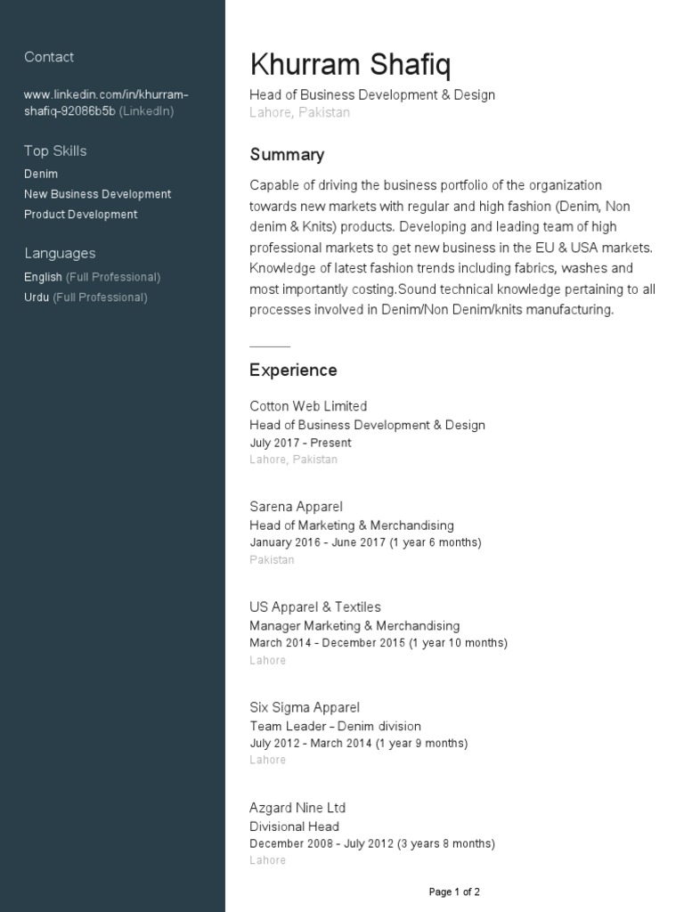 Khurram Shafique CW | PDF | Industries | Textiles