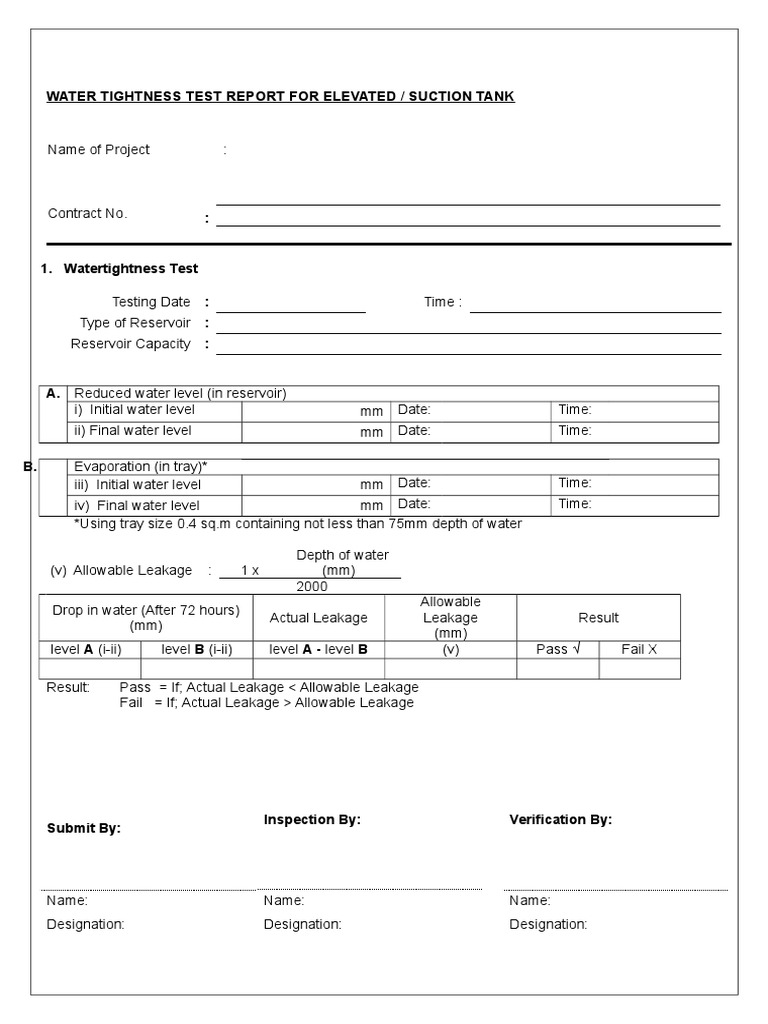 Form Water Tightness Test | PDF | Technology & Engineering
