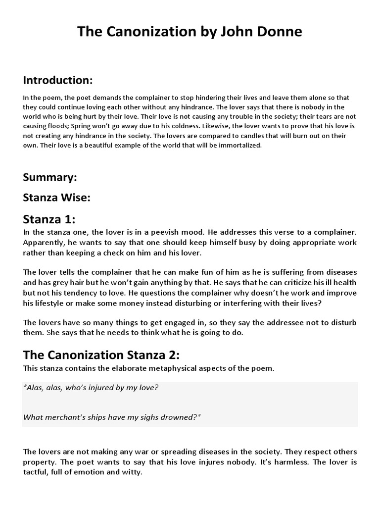 The Canonization by John Donne | PDF | Poetry | Love
