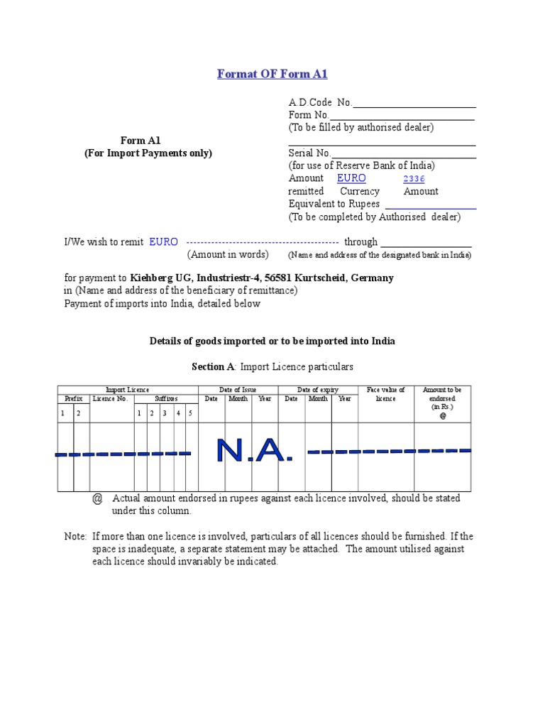 Form A1 for Import Payments | PDF | Invoice | Economies