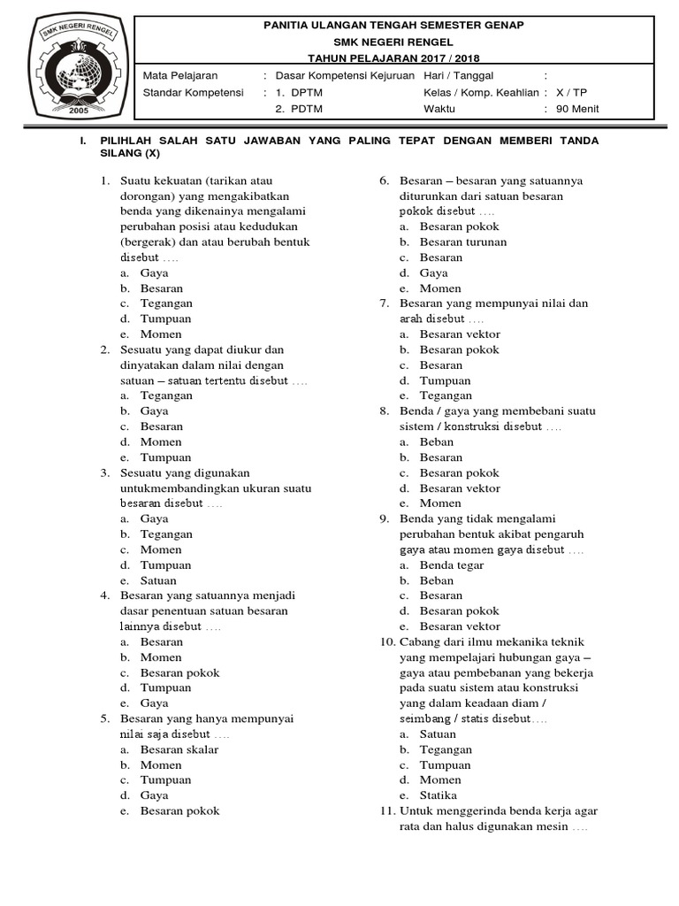 I. Soal Uts Genap DPTM Dan PDTM 2017-2018 | PDF