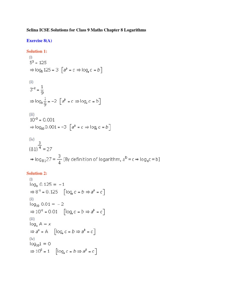 ICSE Class 9 Logarithms Solutions | PDF