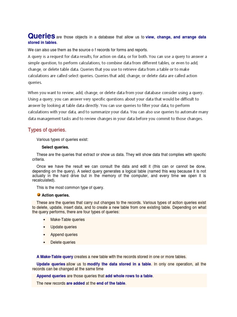Types of Queries | PDF | Information Retrieval | Table (Database)