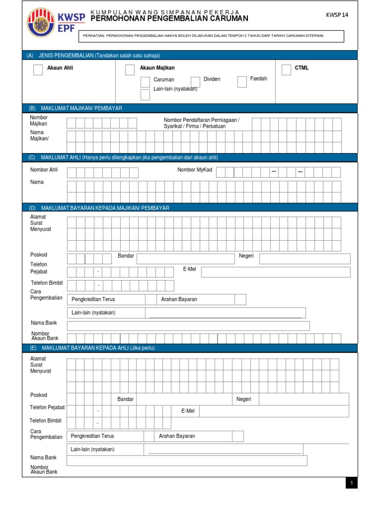 KWSP 14 Permohonan Pengembalian Caruman 01012017 | PDF