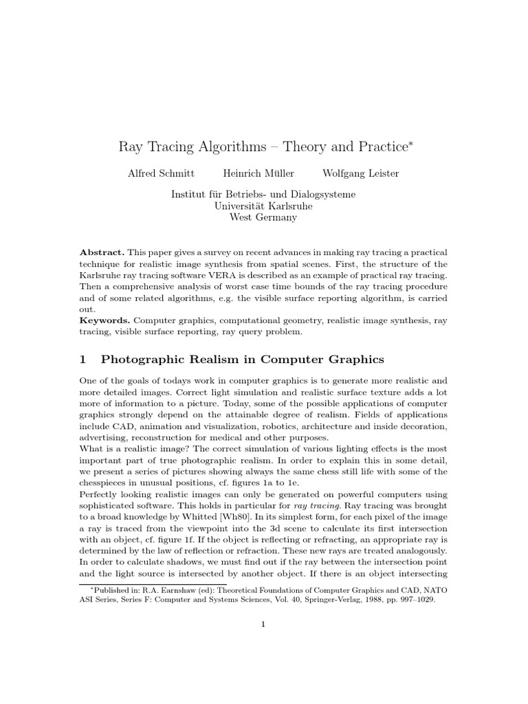 Ray Tracing Algorithms - Theory and Practice: 1 Photographic Realism in ...
