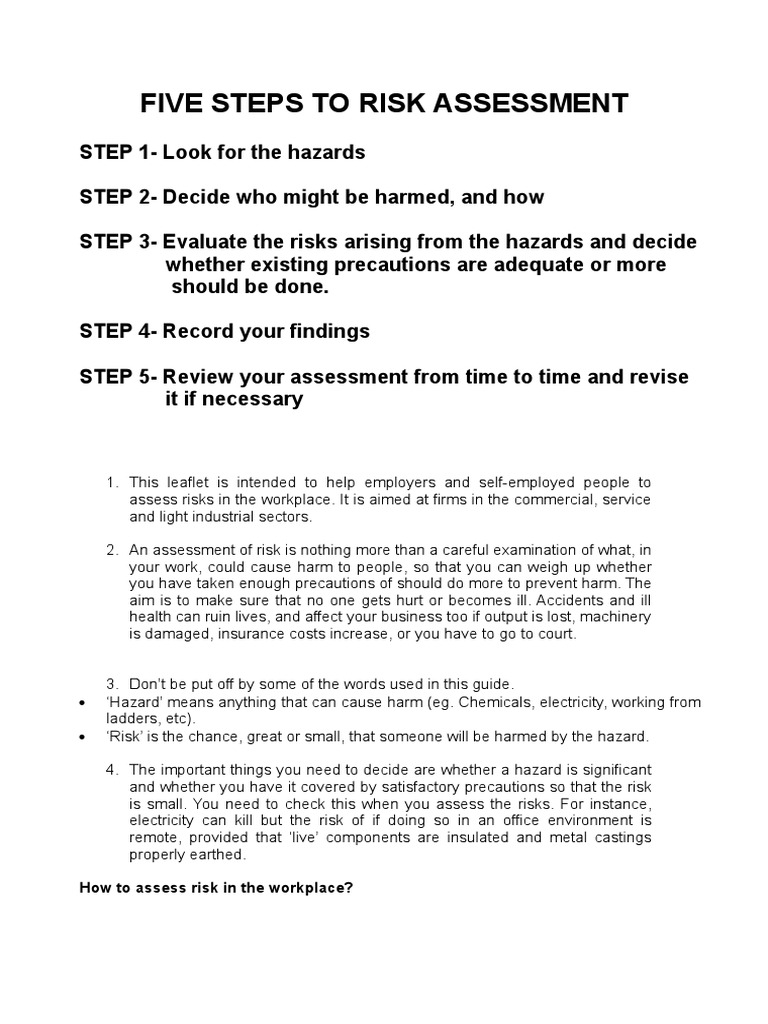 Five Steps To Risk Assessment | PDF | Risk | Occupational Safety And Health