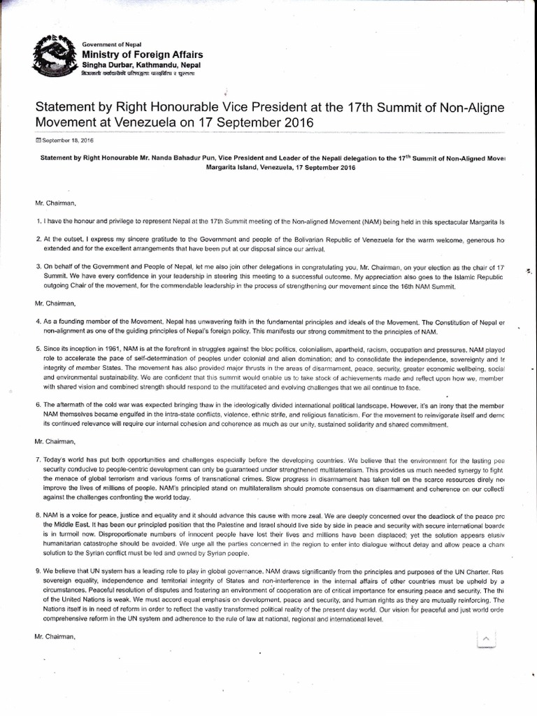 Nam Summit Speech | PDF | Non Aligned Movement | United Nations