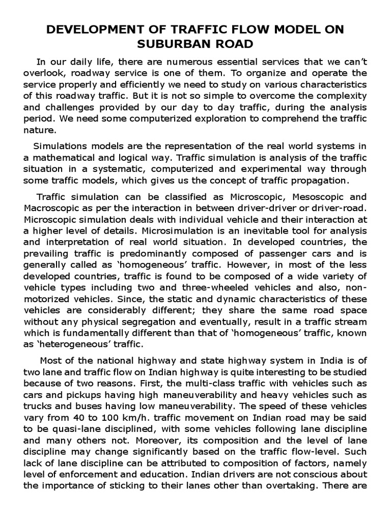 Modeling Heterogeneous Traffic Flow on Suburban Roads: Developing a Microsimulation Model to ...
