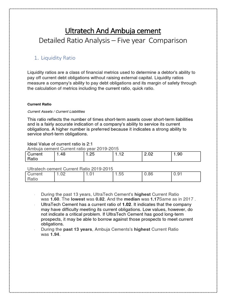 Ultratech and Ambuja Cement Detailed Ratio Analysis - Five Year ...