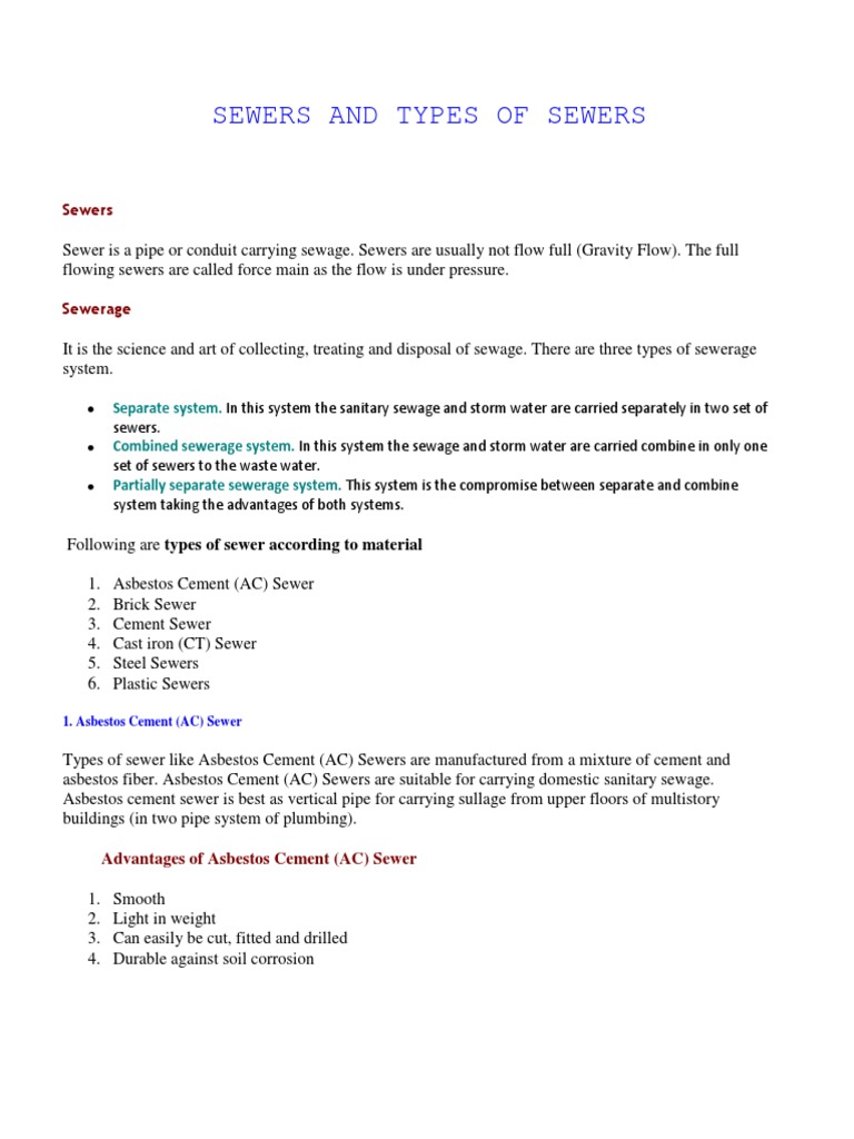Sewers and Types of Sewers | PDF | Sanitary Sewer | Plumbing