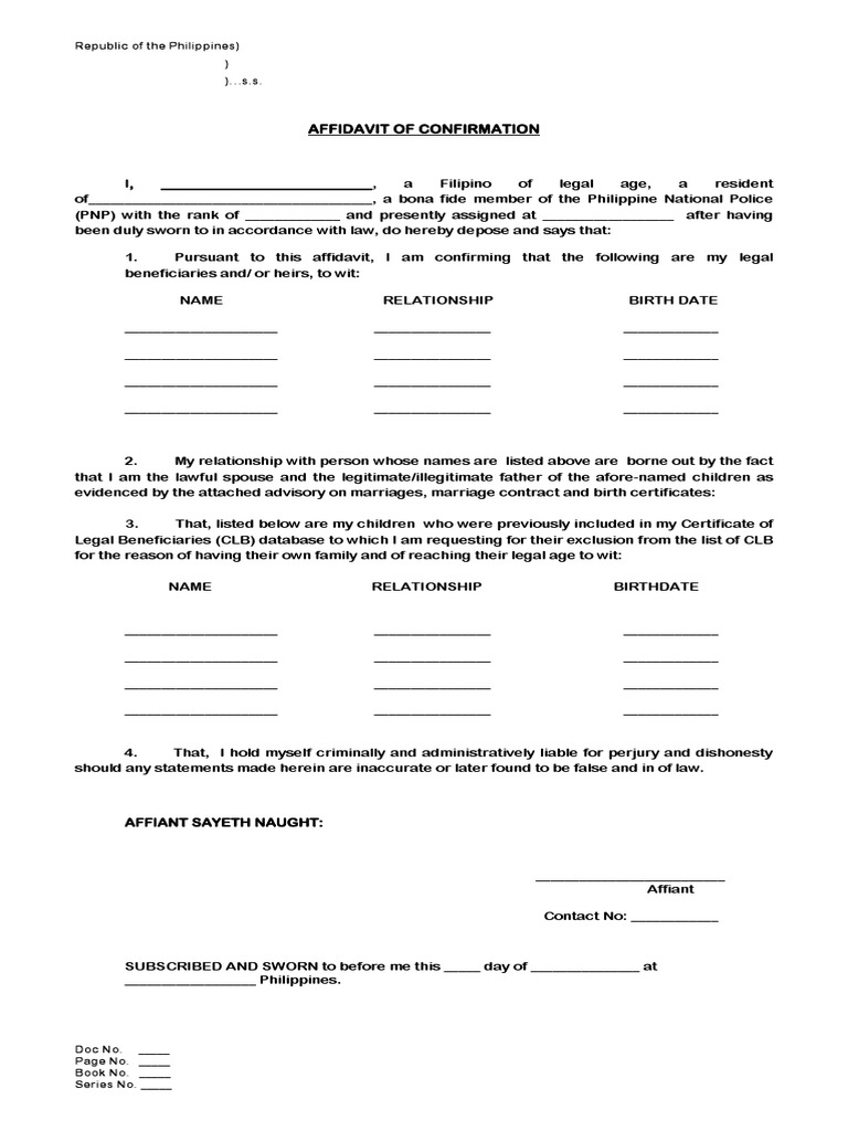 Dependents Affidavit of Confirmation | PDF | Affidavit | Comparative Law