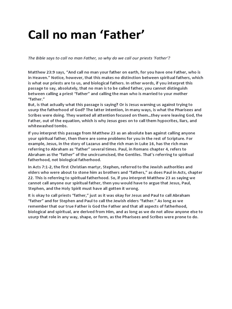 Call No Man Father': The Bible Says To Call No Man Father, So Why Do We ...