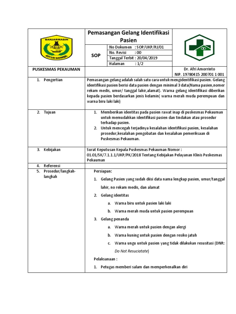 SOP Pemasangan Gelang Pasien | PDF